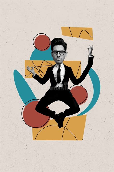 Creative Trend Collage Of Drawing Doodle Entrepreneur Meditate Man Company Successful Weird