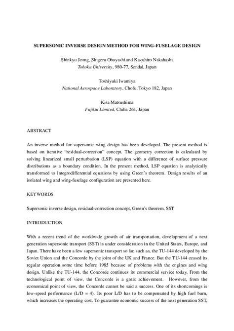 Pdf Supersonic Inverse Design Method For Wing Fuselage Design