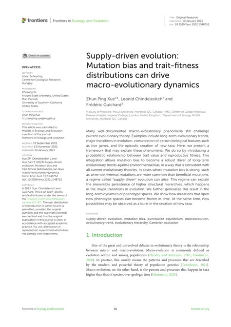 Pdf Supply Driven Evolution Mutation Bias And Trait Fitness Distributions Can Drive Macro