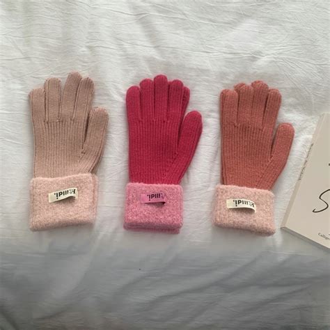 여성용 단색 모직 니트 장갑 따뜻한 두꺼운 탄성 손가락 따뜻한 학생 장갑 가을 및 겨울 1 쌍 위시버킷