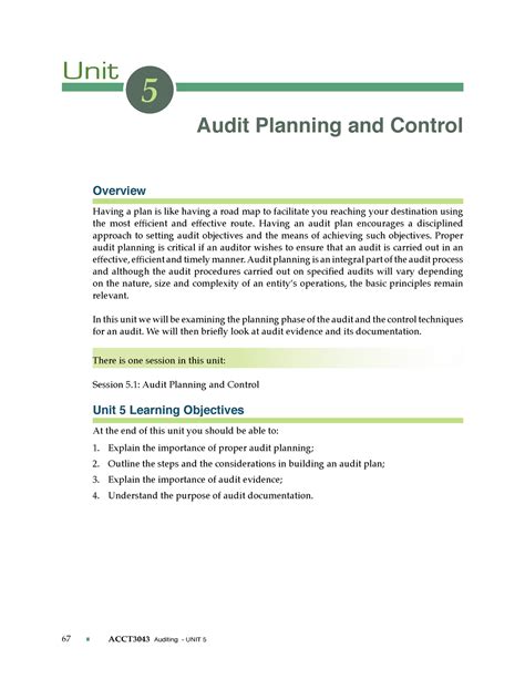 acct3043 unit 5 lecture notes 5 audit planning and control overview