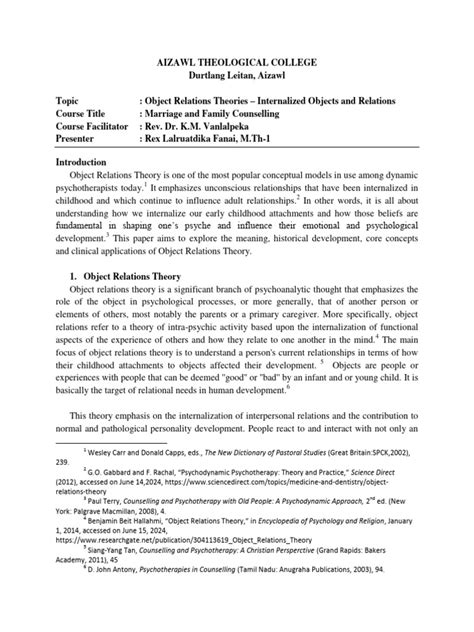 Object Relations Theory Pdf Object Relations Theory Psychotherapy