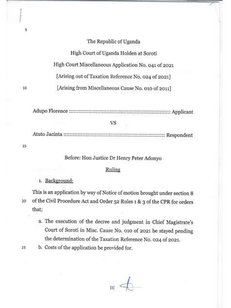 Adupo Florence Vs Atuto Jacinta High Court Miscellaneous Application No 41 Of 2021 2022 Ughc