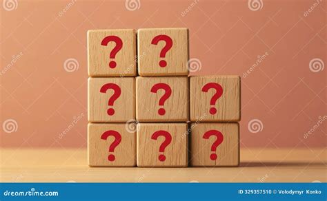 stacked wooden blocks with red question marks educational concept and