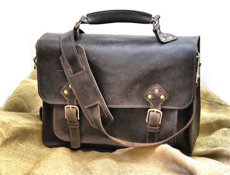 Distressed Brown Leather Briefcase Messenger Carry All Etsy