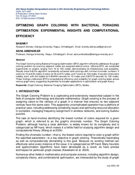 Pdf Optimizing Graph Coloring With Bacterial Foraging Optimization Experimental Insights And