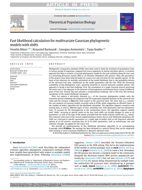 Pdf Fast Likelihood Calculation For Multivariate Gaussian Phylogenetic Models With Shifts