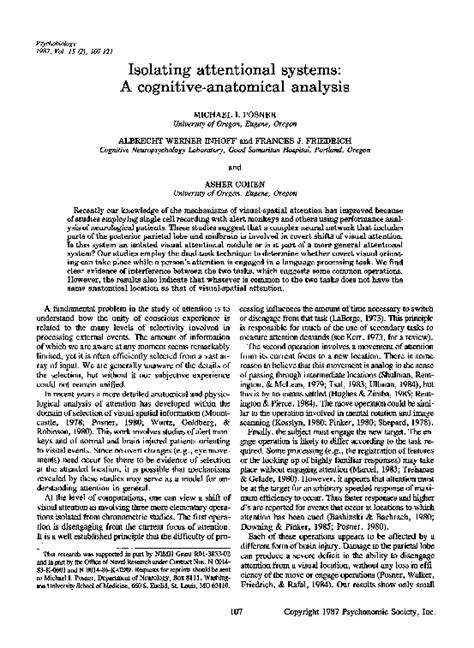 Pdf Isolating Attentional Systems A Cognitive Anatomical Analysis