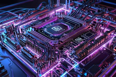 Futuristic Quantum Computer Chip Power Machine Digital Cybernetic Neon Stock Image Image Of