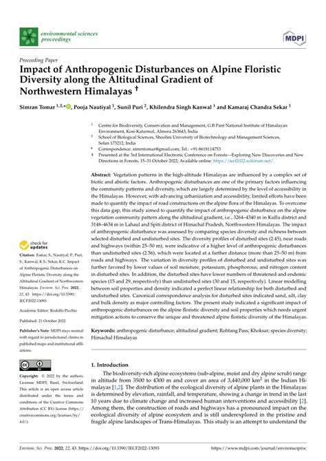 Pdf Impact Of Anthropogenic Disturbances On Alpine Floristic