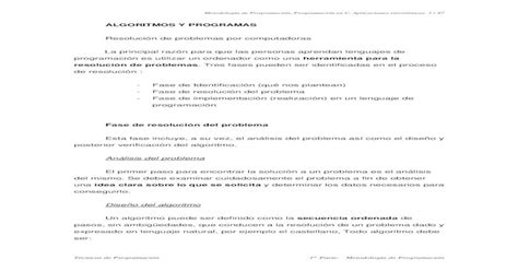 Algoritmos Y Programas Algoritmos Y Programas Resolución De Problemas
