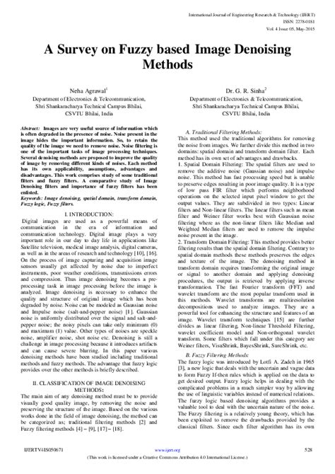 Pdf Ijert A Survey On Fuzzy Based Image Denoising Methods