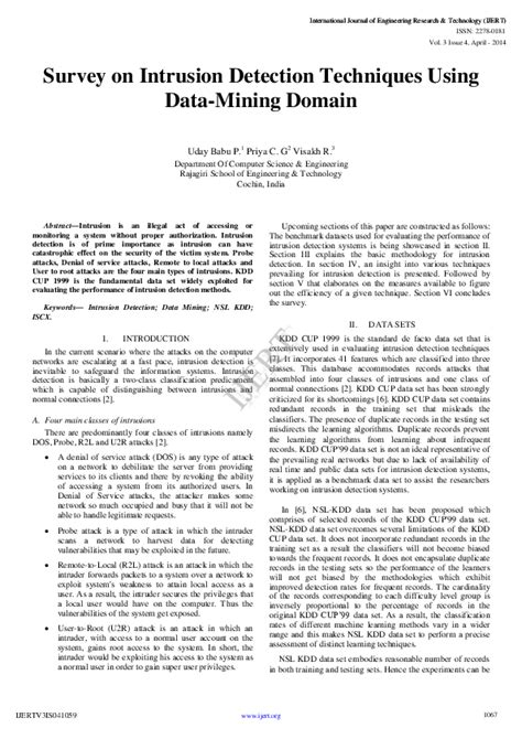 pdf ijert survey on intrusion detection techniques using data mining