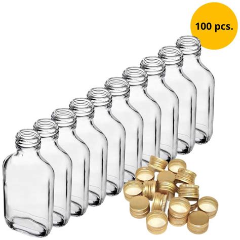100 Ml Glass Flask Bottle With Gold Screw Caps Pack Of 100
