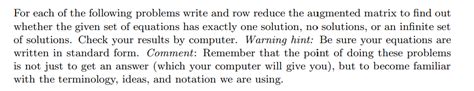 solved for each of the following problems write and row