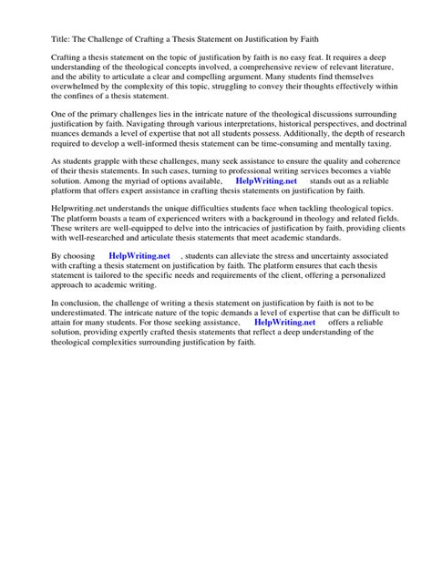 Thesis Statement Justification By Faith Pdf Justification Theology Paul The Apostle