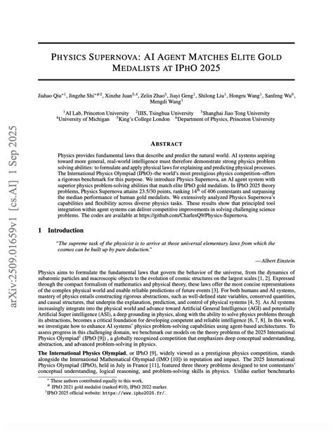 Montrealai Physics Supernova Ai Agent Matches Elite Gold Medalists