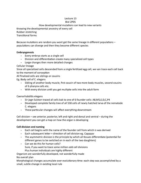 Lecture 13 Biol 2p05 Lecture 13 Biol 2p How Developmental Mutations Can Lead To New Variants