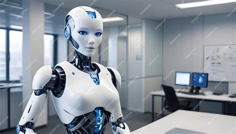 Futuristic Workspaces With Ai Integration Management And Automation Robots And Holograms