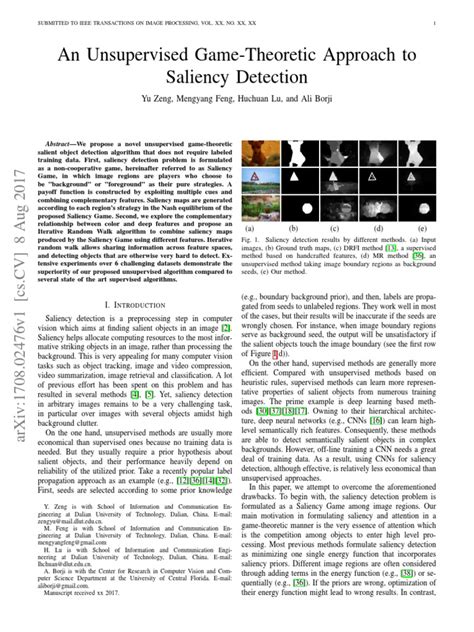 An Unsupervised Game Theoretic Approach To Saliency Detection Pdf