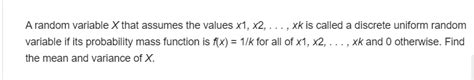 Solved A Random Variable X That Assumes The Values X1 X2