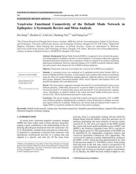 Pdf Voxel Wise Functional Connectivity Of The Default Mode Network In