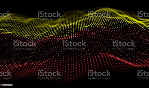 추상기술 배경 디지털 빨간색과 노란색 입자가 흔들리고 있습니다 사운드 구조 시각화 플로우 점 풍경 0명에 대한 스톡 벡터 아트 및 기타 이미지 Istock