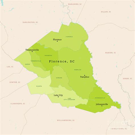 Sc Florence County Vector Map Green Digital Art By Frank Ramspott Pixels