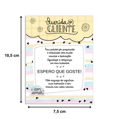 Cartão De Agradecimento 75x105 Cm Pacote Com 100 Unidades Modelo B09