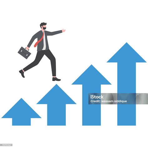 성공의 사다리로 상승 화살표로 막대 그래프를 위로 이동하는 사업가경제적 번영 사업 이익 성장 가격에 대한 스톡 벡터 아트 및