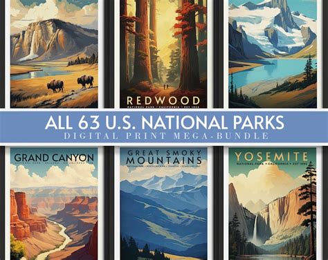Vintage Style National Parks Poster Ready To Hang Etsy
