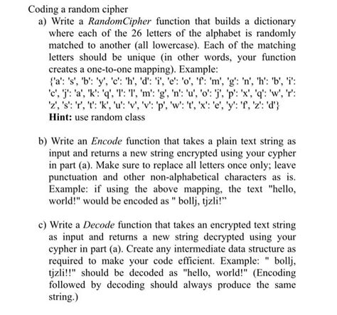 Solved Coding A Random Cipher A Write A Random Cipher