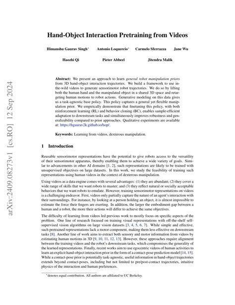 Pdf Hand Object Interaction Pretraining From Videos