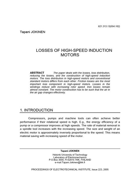 losses of high speed induction motor pdf electric motor