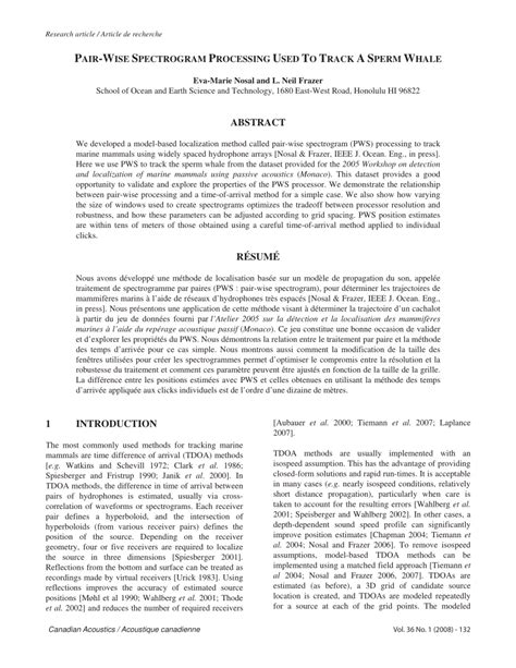 Pdf Pair Wise Spectrogram Processing Used To Track A Sperm Whale