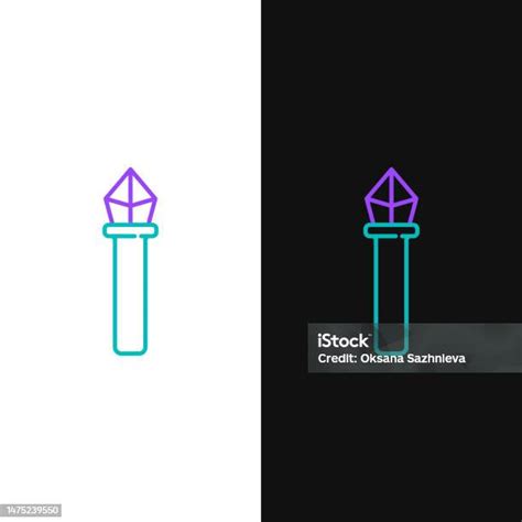 라인 매직 직원 아이콘은 흰색과 검은색 배경에 격리되어 있습니다 마술 지팡이 홀 막대기 막대기 다채로운 개요 개념입니다 벡터 고풍스런에 대한 스톡 벡터 아트 및 기타 이미지