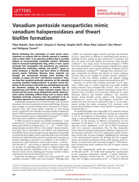 Pdf Vanadium Pentoxide Nanoparticles Mimic Vanadium Haloperoxidases