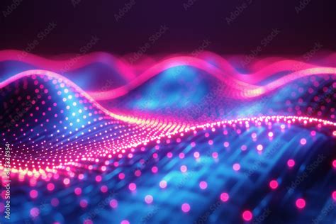 Abstract Digital Wave Pattern In Pink And Blue Lights Highlighting Futuristic Design And