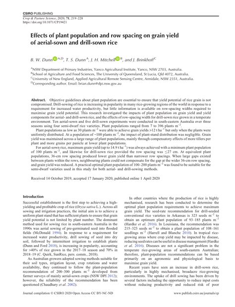 Pdf Effects Of Plant Population And Row Spacing On Grain Yield Of