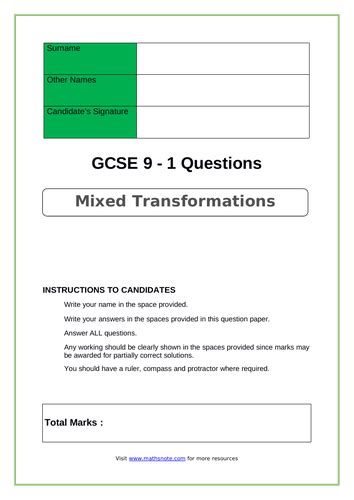 Mixed Transformations For Gcse 9 1 Teaching Resources