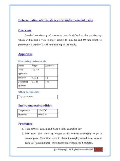 Determination Of Consistency Of Standard Cement Paste Pdf Cement Mortar Masonry