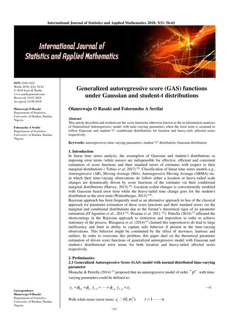 Pdf Generalized Autoregressive Score Gas Functions Under Gaussian