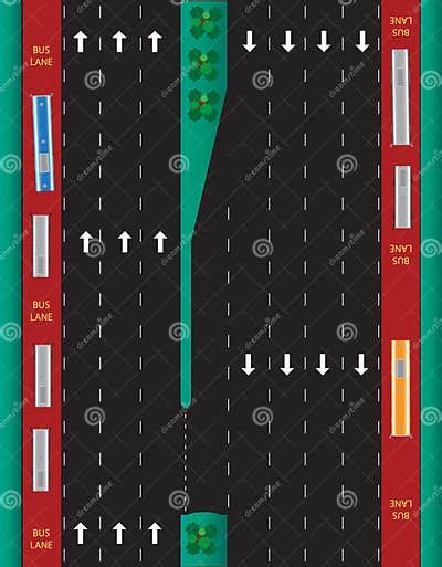 Layout Of Highway Road And Bus Lane Landscape Stock Illustration