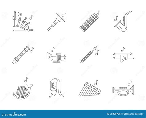 Brass And Woodwind Musical Instruments Illustrations Set 153099360