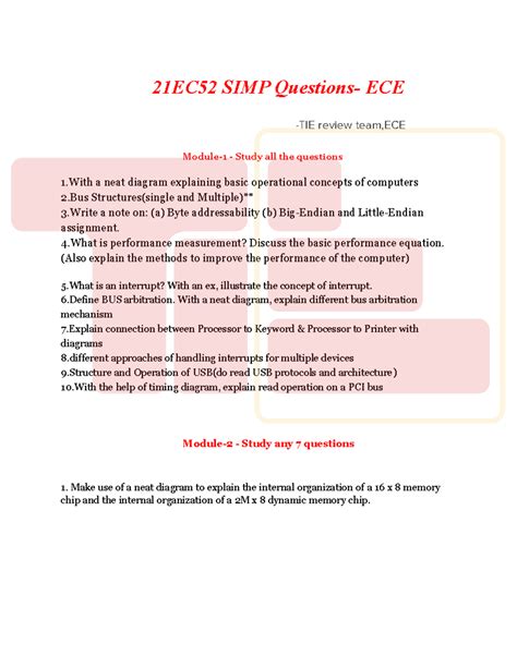 Coa Super Important Questions By Tie 1 1pdf 21ec52 Simp Questions Ece Tie Review Team