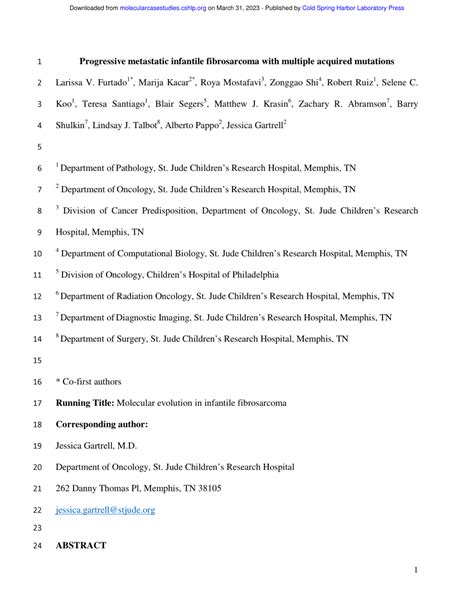 Pdf Progressive Metastatic Infantile Fibrosarcoma With Multiple Acquired Mutations