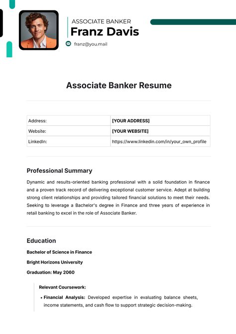 Free Associate Banker Resume Template To Edit Online