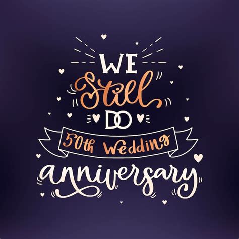 손으로 그린 황금 결혼 기념일 글자 무료 벡터