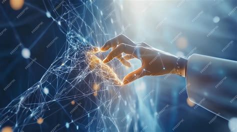 Ai Machine Learning Hands Of Robot And Human Touching On Big Data Network Connection Background