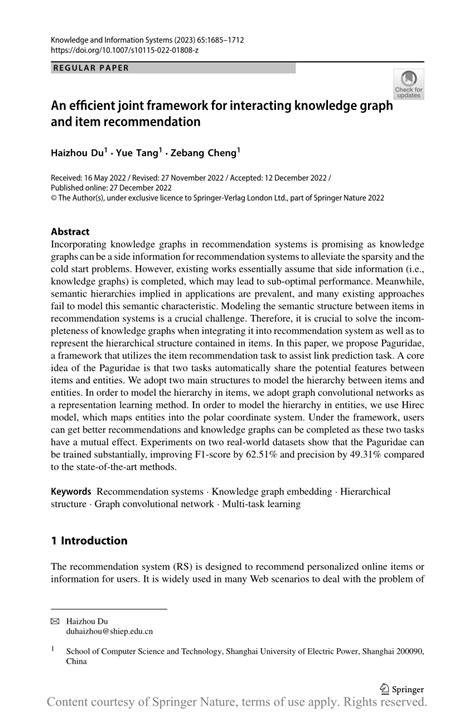 an efficient joint framework for interacting knowledge graph and item